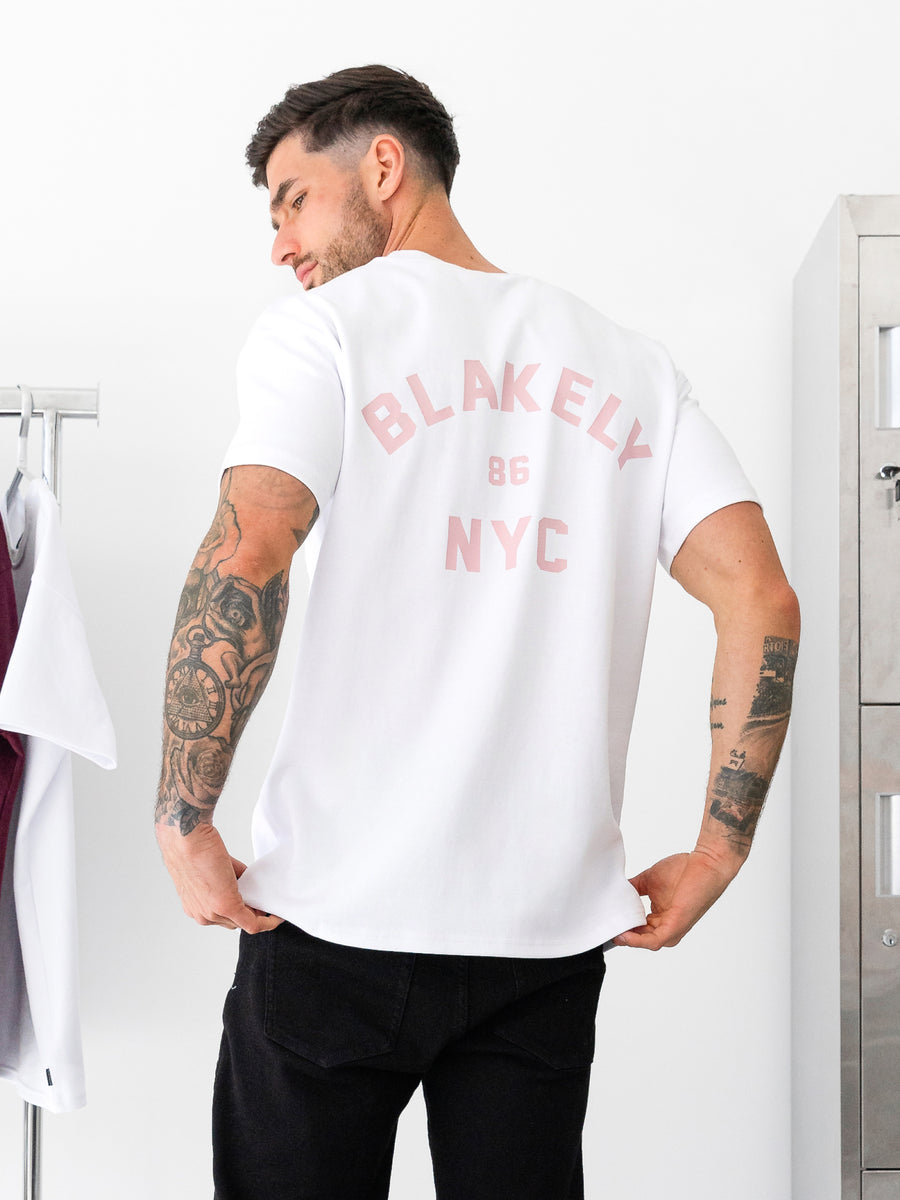 Buy Blakely Mens White & Pink NYC Relaxed T-Shirt | Free delivery on ...