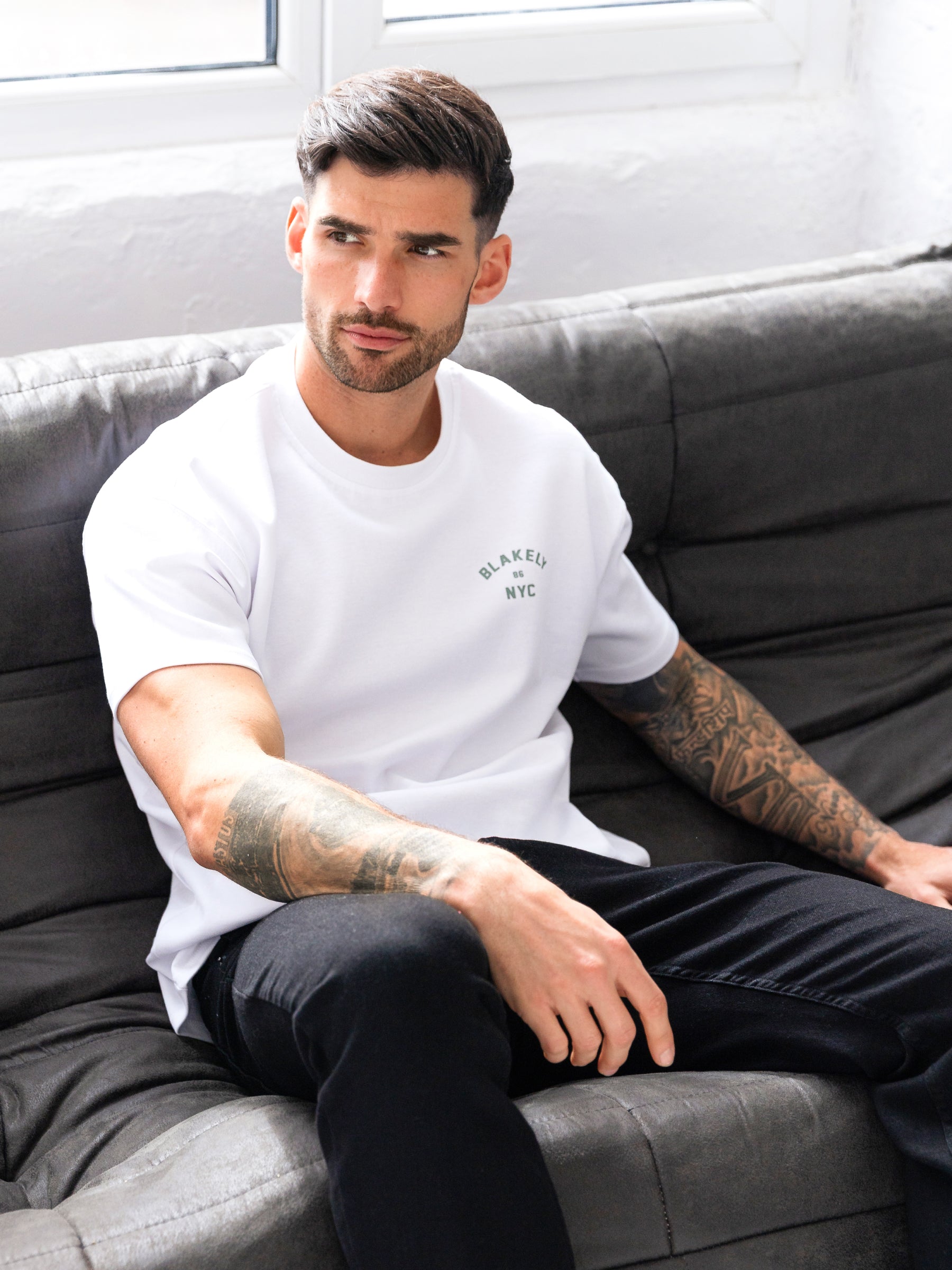 Buy Blakely Mens White & Sage Green NYC Relaxed T-Shirt | Free delivery ...