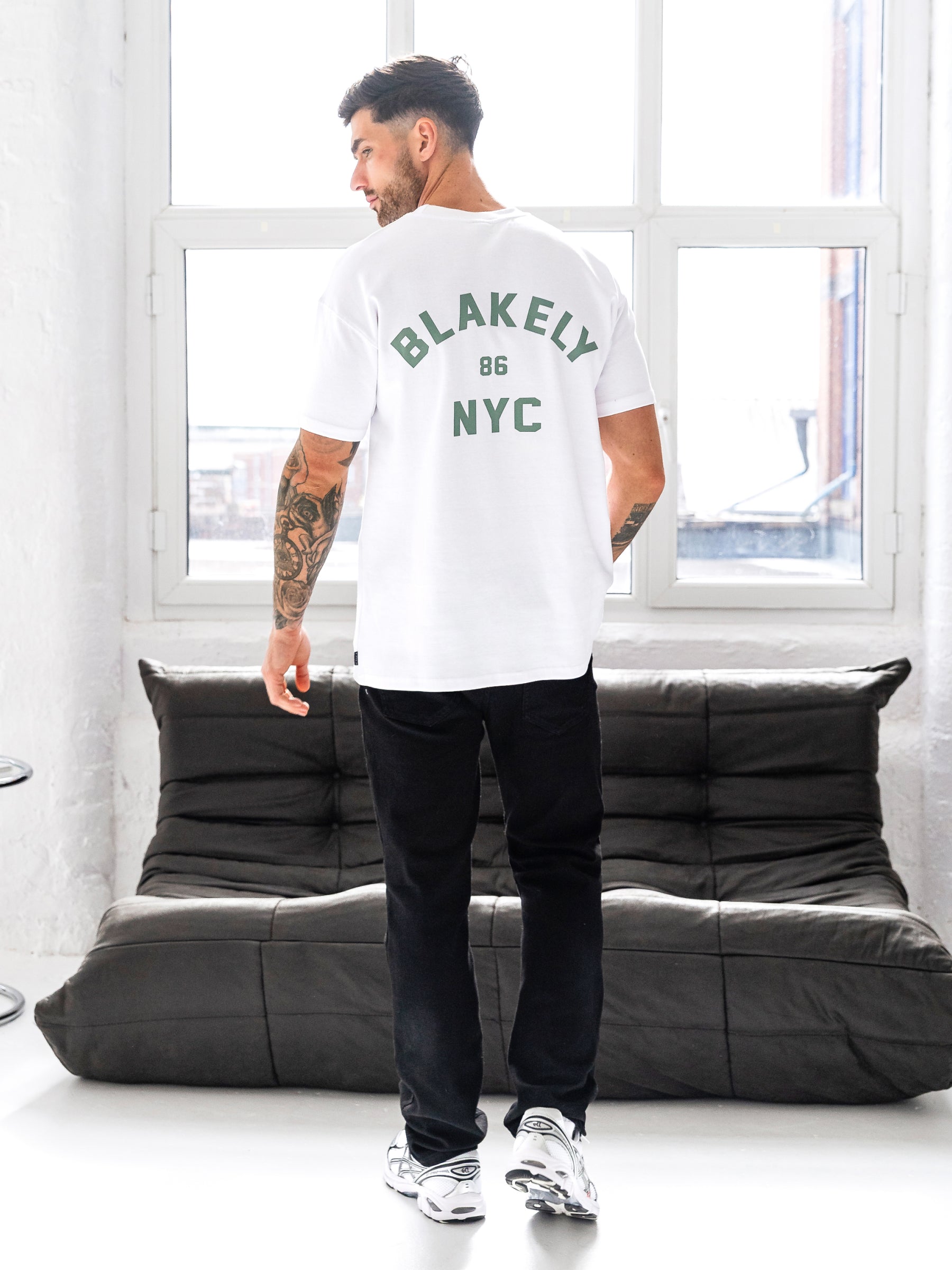 Buy Blakely Mens White & Sage Green NYC Relaxed T-Shirt | Free delivery ...