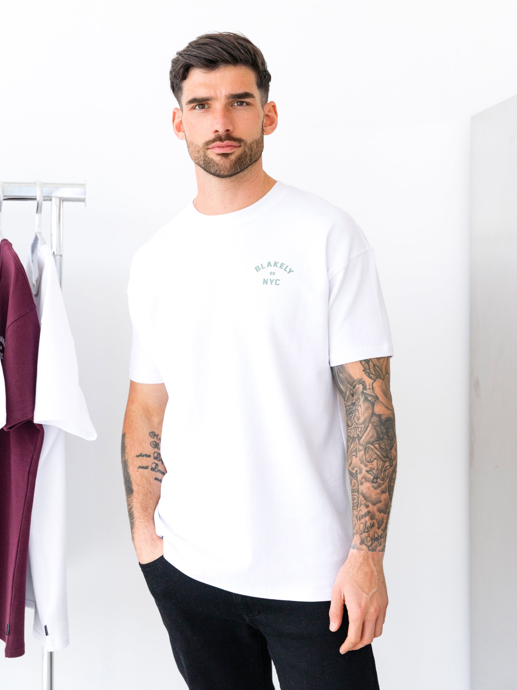 Buy Blakely Mens White & Sage Green NYC Relaxed T-Shirt | Free delivery ...