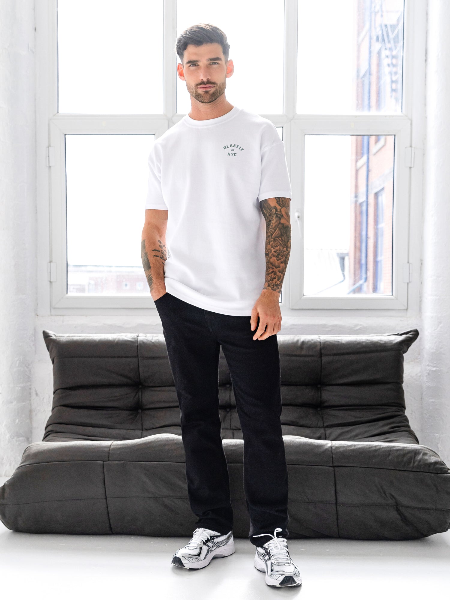 Buy Blakely Mens White & Sage Green NYC Relaxed T-Shirt | Free delivery ...