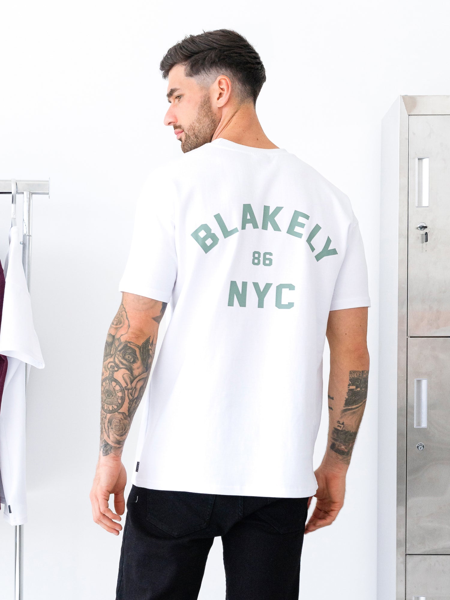Buy Blakely Mens White & Sage Green NYC Relaxed T-Shirt | Free delivery ...