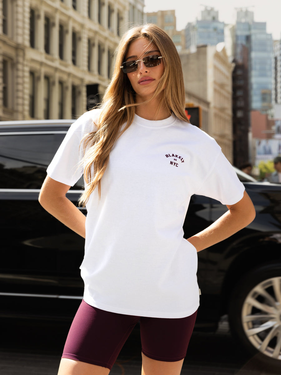 Buy Blakely Womens White & Dark Cherry NYC Oversized T-Shirt | Free ...