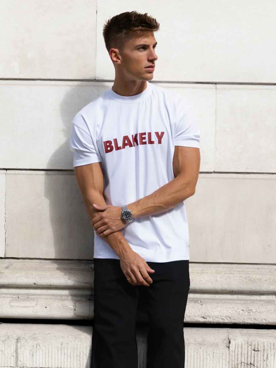 Buy Blakely Mens White & Red Raife Relaxed T-Shirt | Free delivery on ...