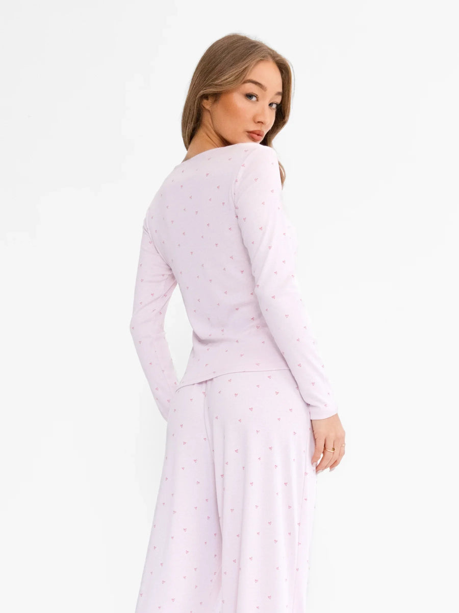 Buy Blakely Womens Heart Print Avery Pointelle Long Sleeve Top | Free ...
