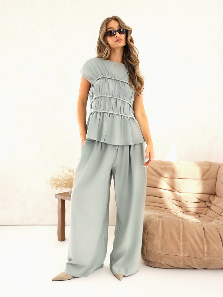Buy Blakely Womens Soft Sage Alessia Linen Frill Top | Free delivery on ...