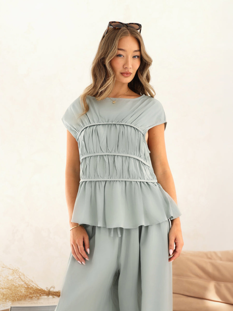 Buy Blakely Womens Soft Sage Alessia Linen Frill Top | Free delivery on ...