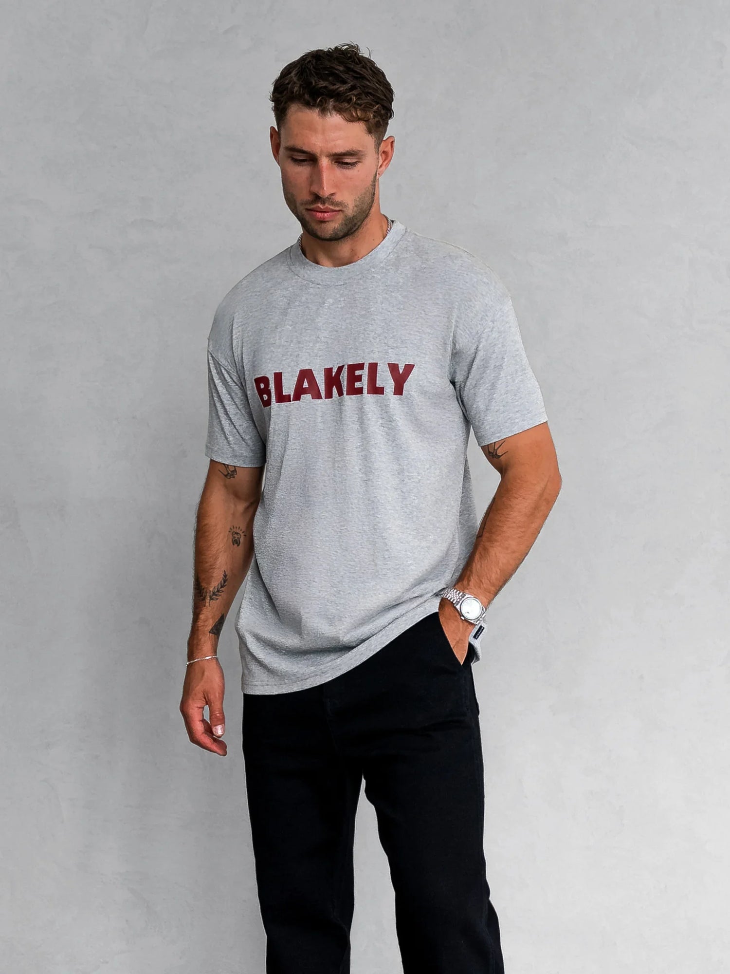 Buy Blakely Mens Marl Grey Raife Relaxed T-Shirt | Free delivery on ...