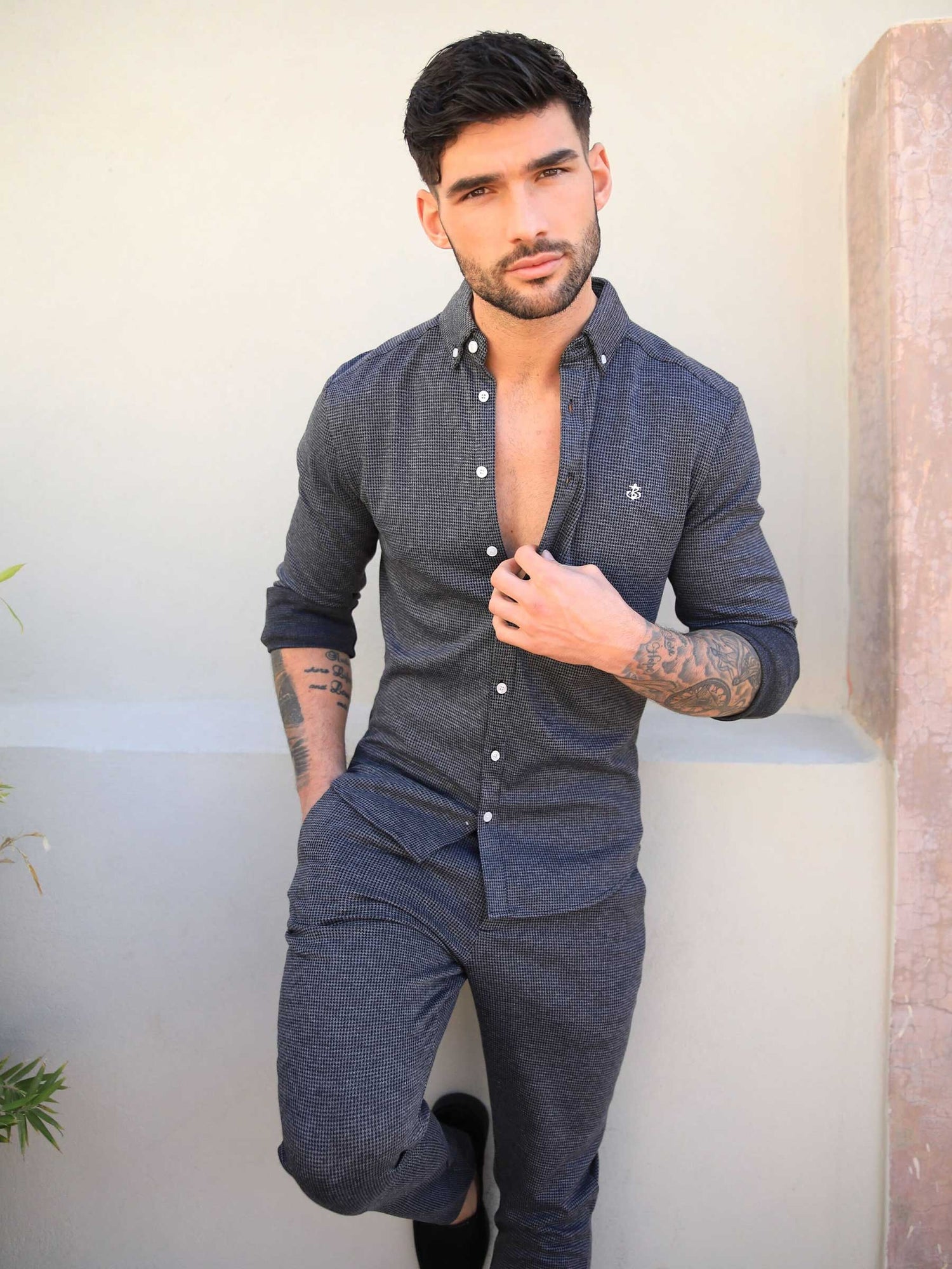 Buy Mens Midar Dark Grey Check Shirt | Free delivery on orders over £70 ...
